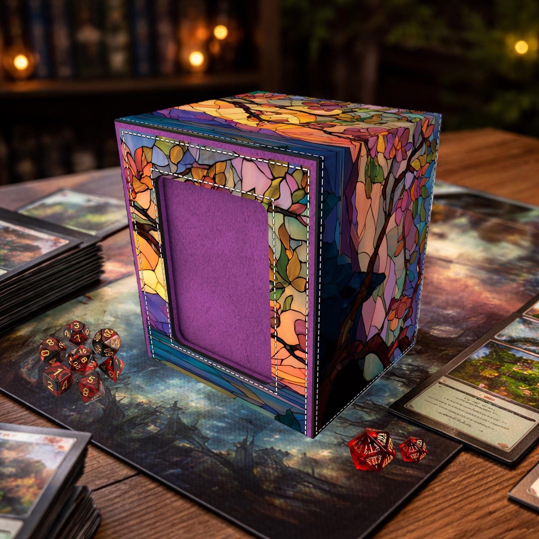 Deck Box for MTG Commander, With Window Display ，stained Glass Blossoms ...