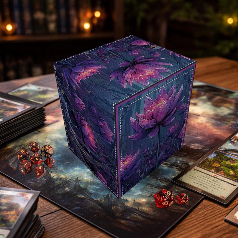 Deck Box for MTG Commander, With Window Display ，violet Lotuses in the ...
