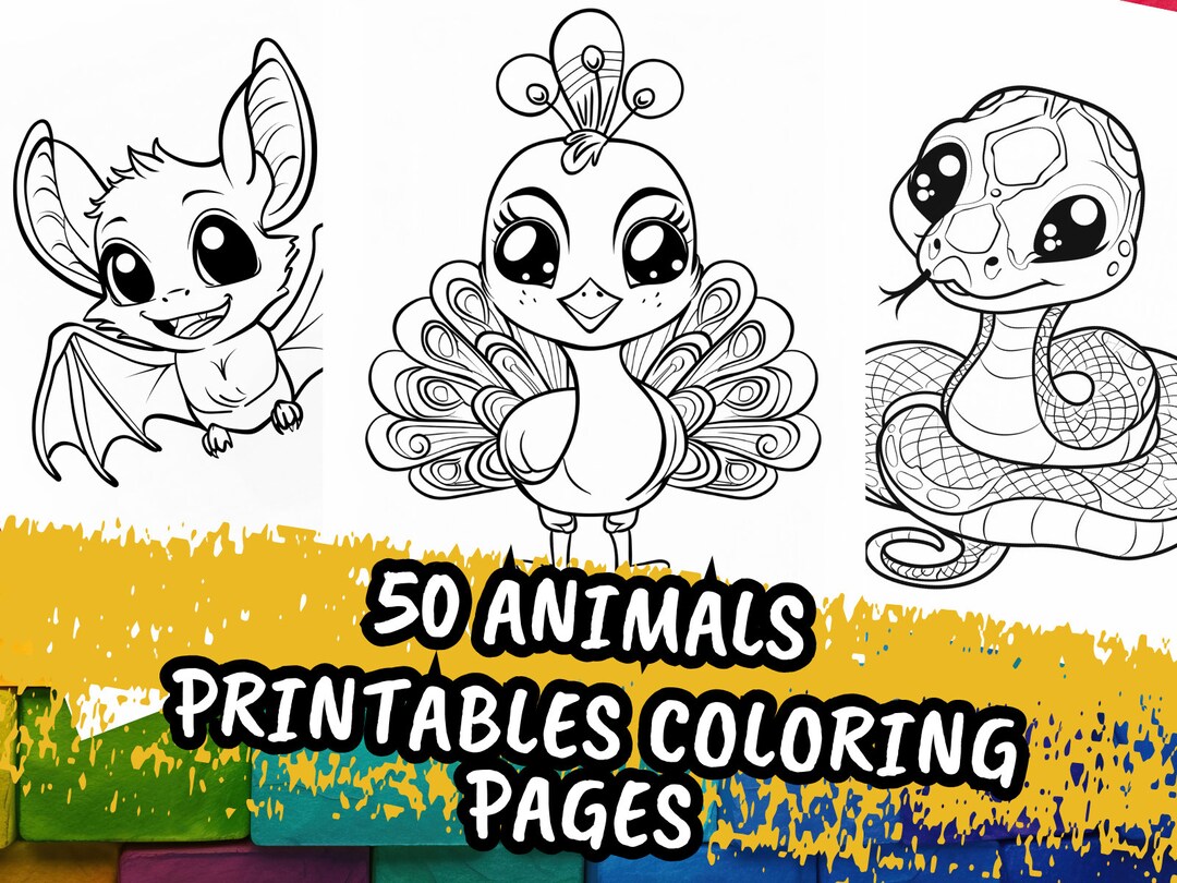 50 Cute Animals, Printable Coloring Pages for Kids, Instant Download ...