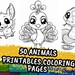 50 Cute Animals, Printable Coloring Pages for Kids, Instant Download ...