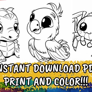 50 Cute Animals, Printable Coloring Pages for Kids, Instant Download ...