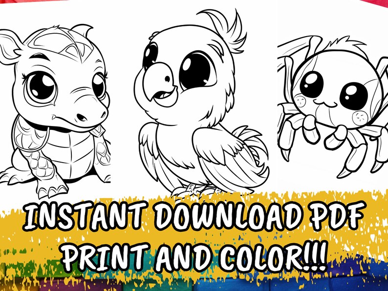 50 Cute Animals, Printable Coloring Pages for Kids, Instant Download ...