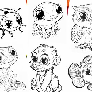 50 Cute Animals, Printable Coloring Pages for Kids, Instant Download ...