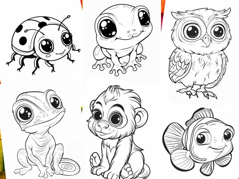 50 Cute Animals, Printable Coloring Pages for Kids, Instant Download ...