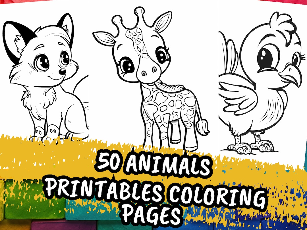 50 Cute Animals, Printable Coloring Pages for Kids, Instant Download ...