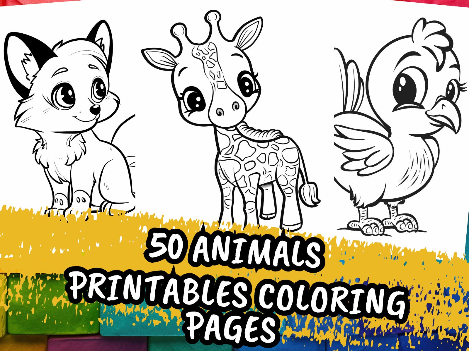 50 Cute Animals, Printable Coloring Pages for Kids, Instant Download ...