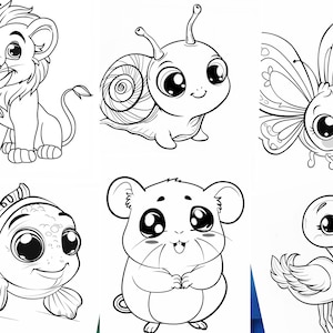 50 Cute Animals, Printable Coloring Pages for Kids, Instant Download ...