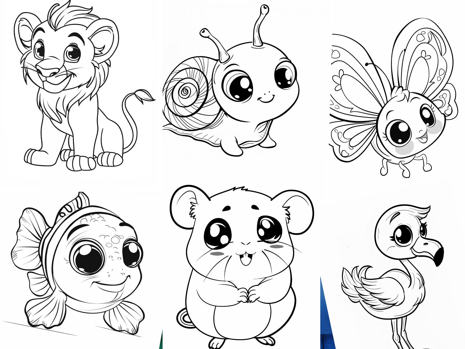 50 Cute Animals, Printable Coloring Pages for Kids, Instant Download ...