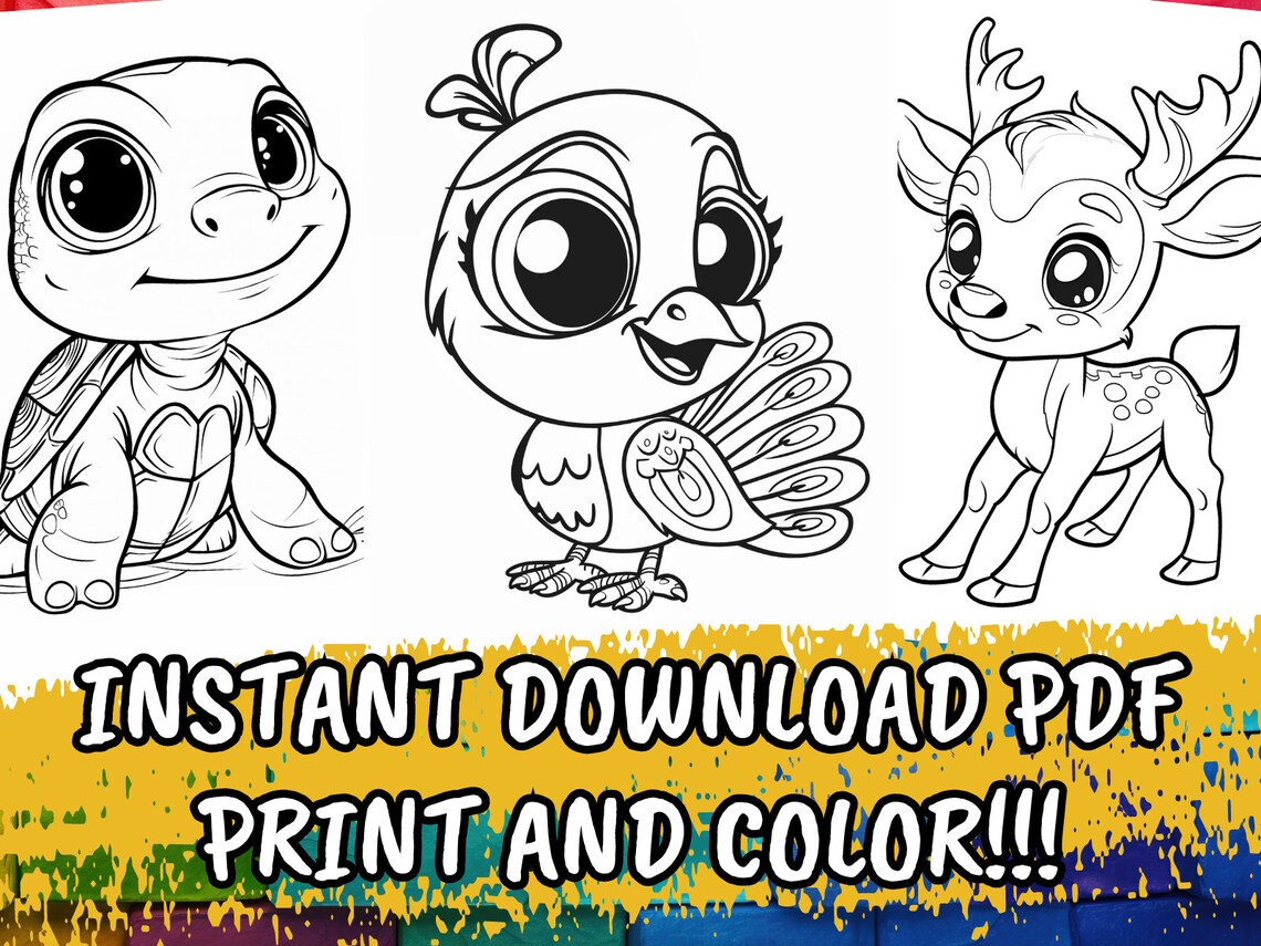 50 Cute Animals, Printable Coloring Pages for Kids, Instant Download ...