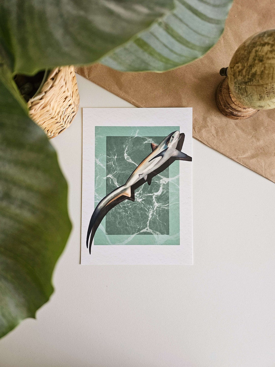 Modern Art Print - Semi-realistic Thresher Shark in Teal Vintage Colors ...