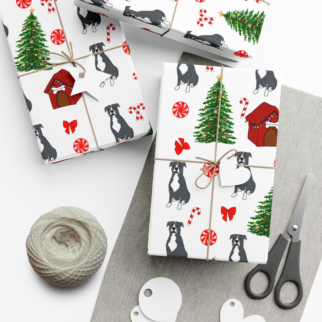 Pitbull Gift Wrap Doodle Papers Custom Wrapping Paper Pittie Mom ...