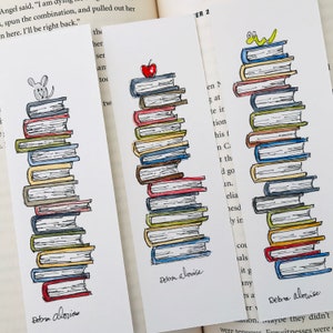 Bookmark Stack of Books Choose Mouse Bookworm Apple Watercolor Art ...
