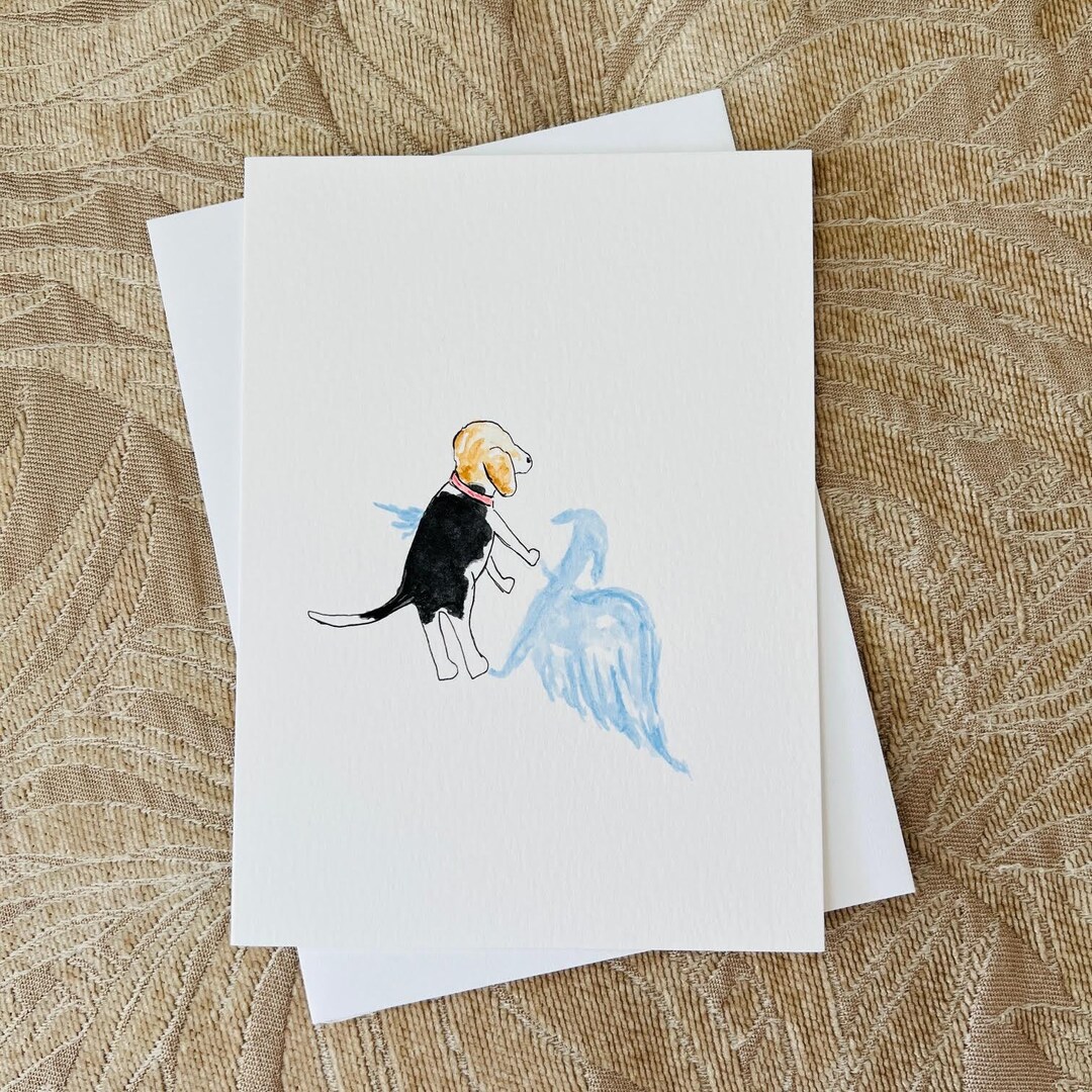 Angel Wings Walking the Dog Beagle Dog Puppy Greeting Card Art Original ...