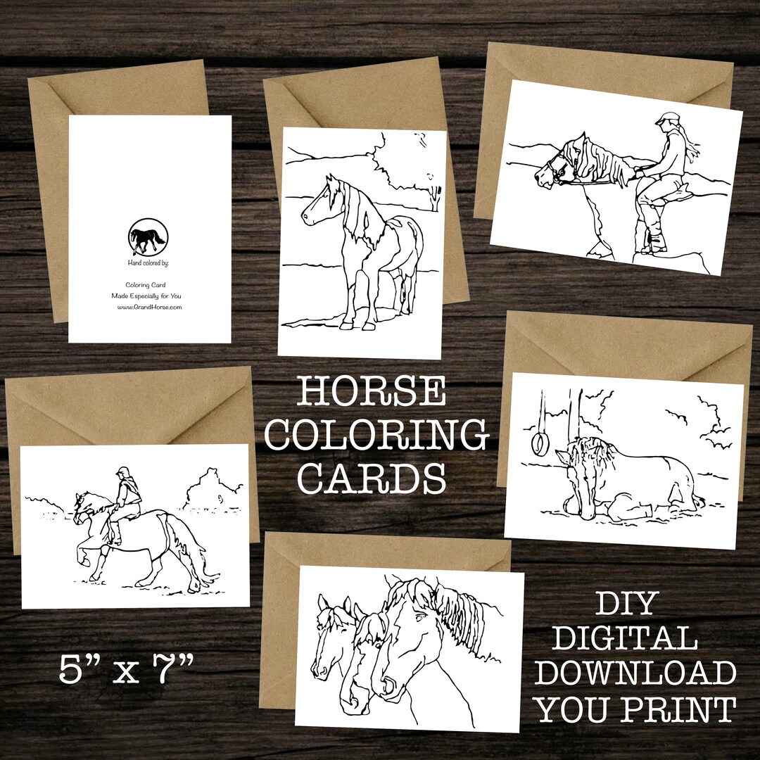 Coloring Horse Greeting Cards Color Your Own Cards Stationery Handmade ...