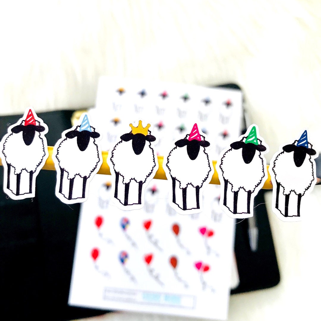 Birthday Sheep Gold Crown Party Hats Stickers Original Illustration ...