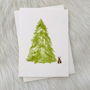 Christmas Card Tree Bunny Rabbit Greeting Card Evergreen Pine Nature ...