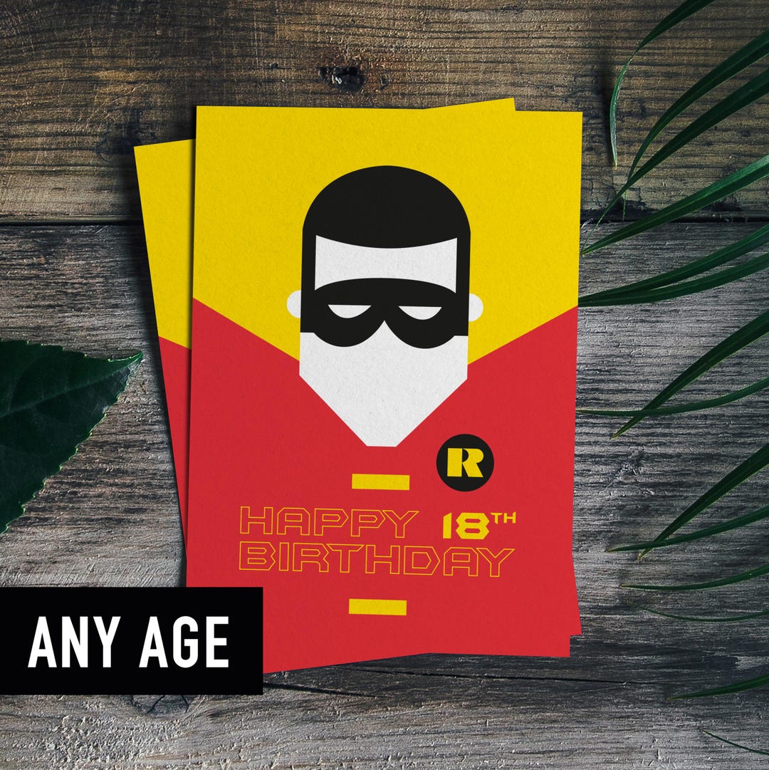 Any Age Robin Birthday Card Personalised Geometric Batman and Robin ...