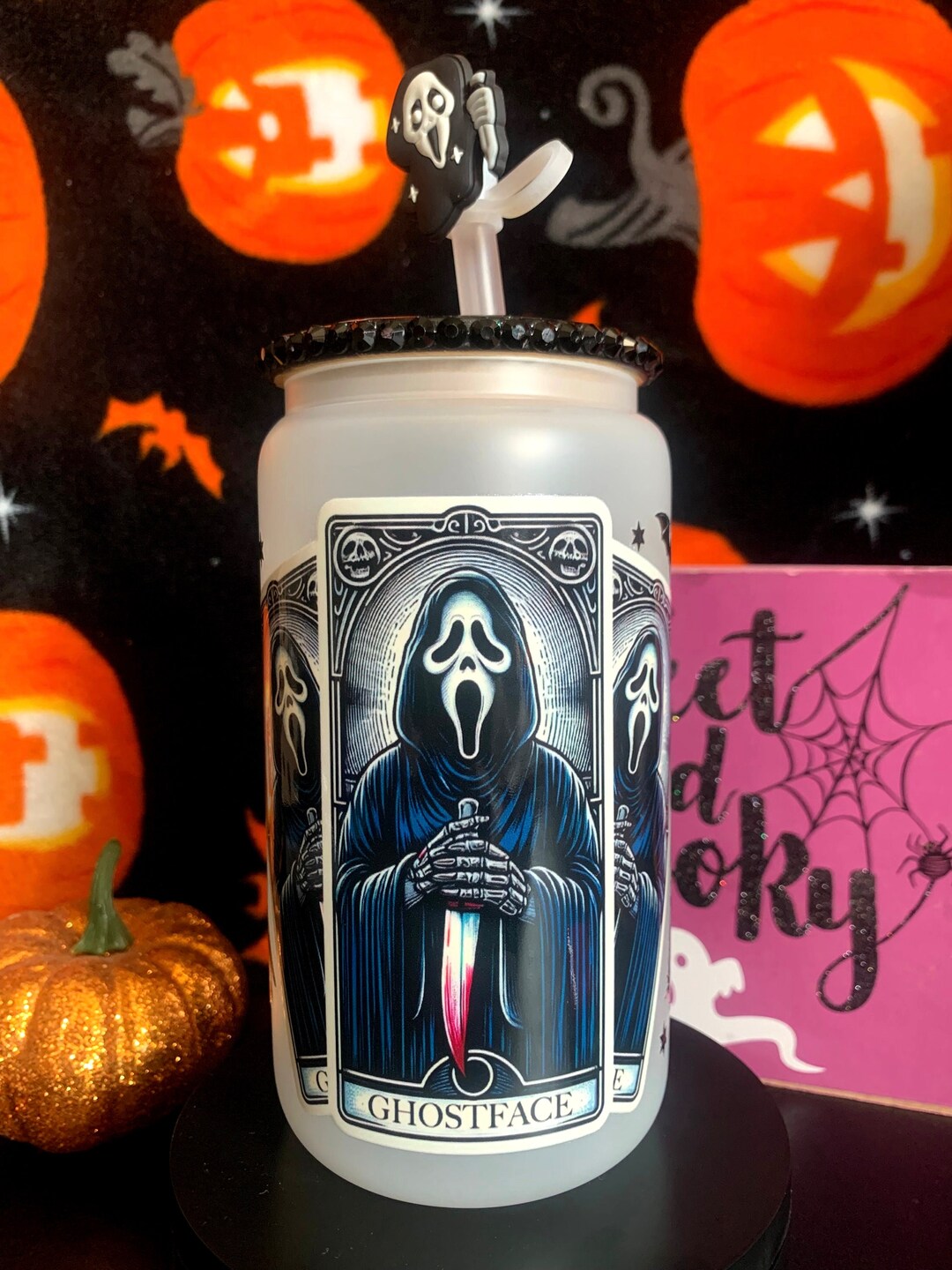 Frosted Ghostface Halloween Glass Cup, Spooky Halloween Cup, Ghostface ...