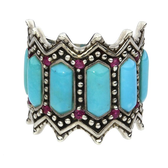 Silver Turquoise & Ruby Ring - Gem