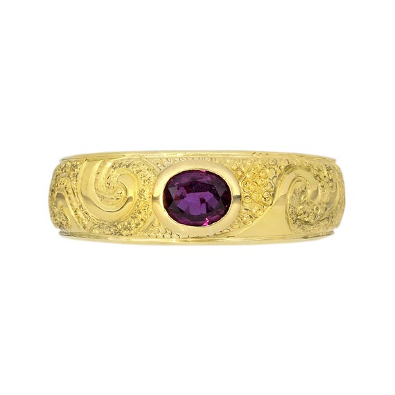 14K Yellow Gold .60ct Ruby Hand Textured Swirling Wav… - Gem