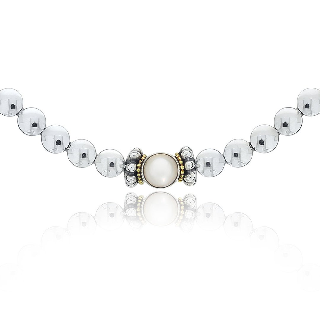 Lagos Caviar Vintage 18K and Sterling Disc Necklace With Mabe Pearl ...