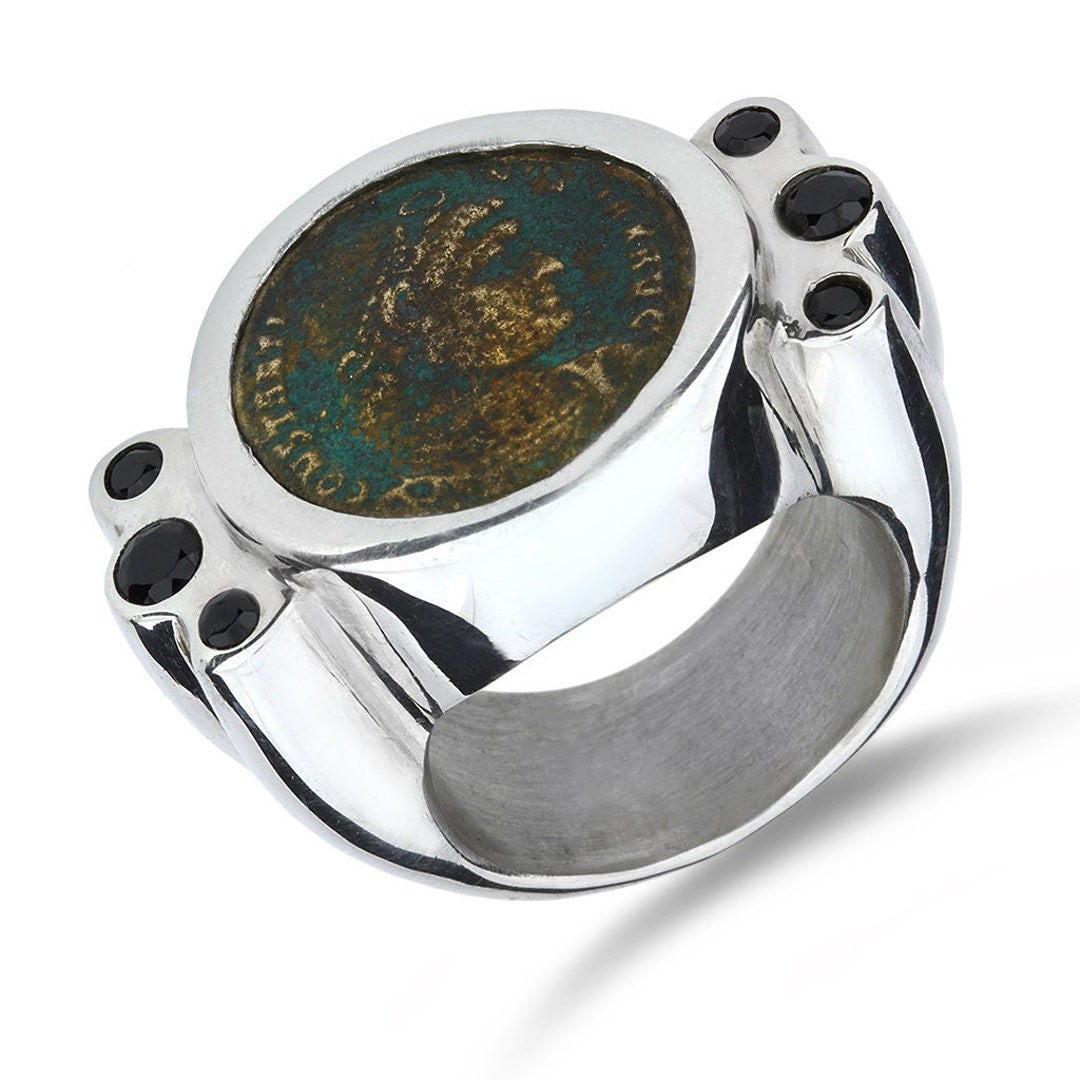 Barry Brinker Sterling Silver Ancient Coin & Faceted Onyx Ring - Etsy