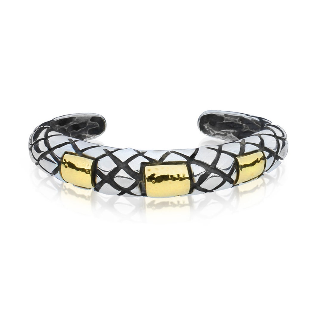 Dian Malouf 14K Yellow Gold & Sterling Silver Patterned Cuff - Etsy