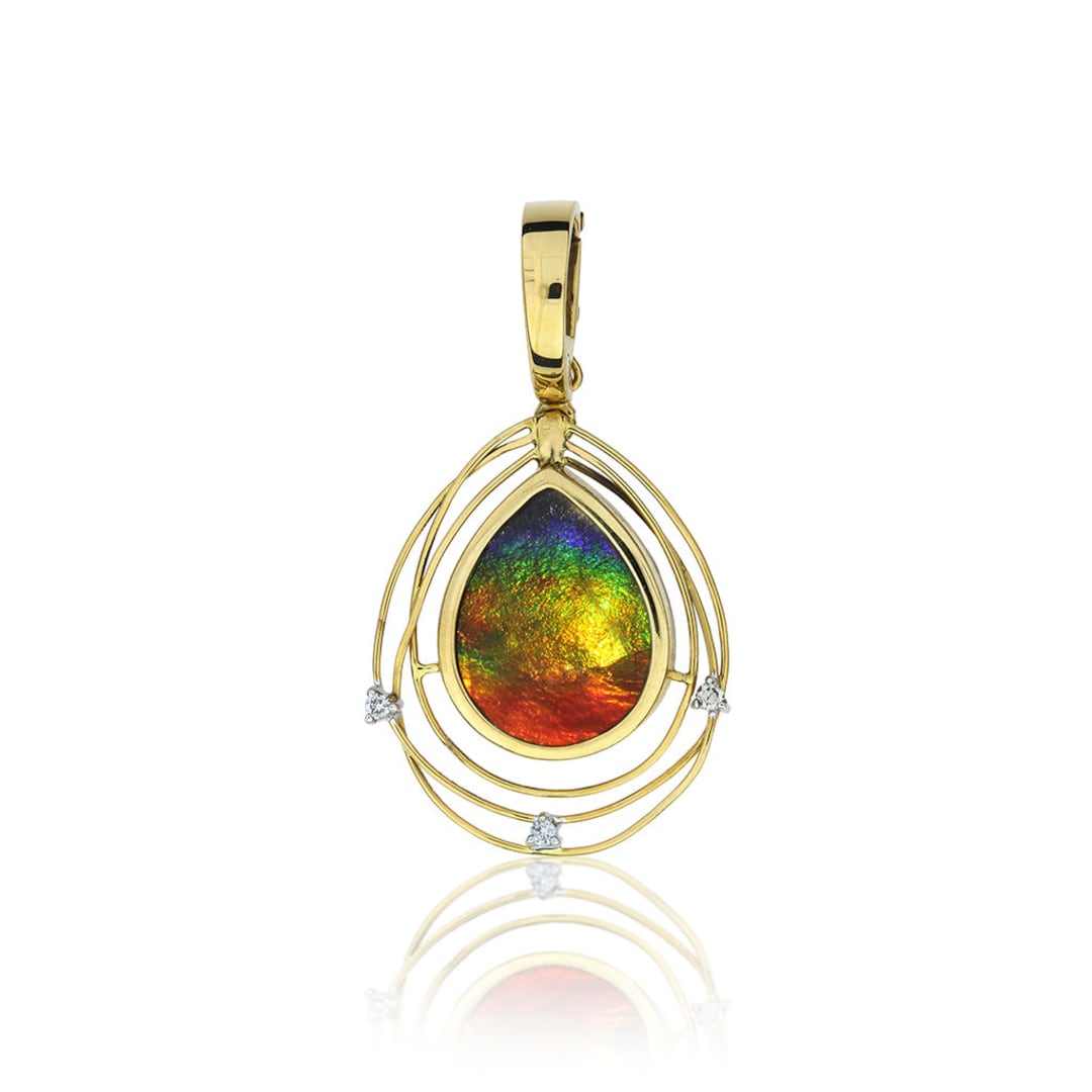 Korite 18K Yellow Gold Princess Solara AA Ammolite & Natural Diamond ...