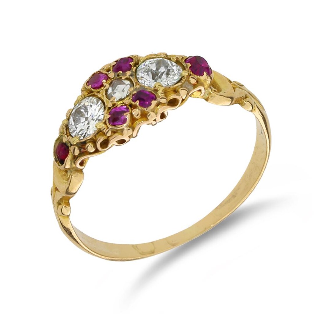 Victorian 18K Yellow Gold Old European Diamond and Ruby Ring - Etsy