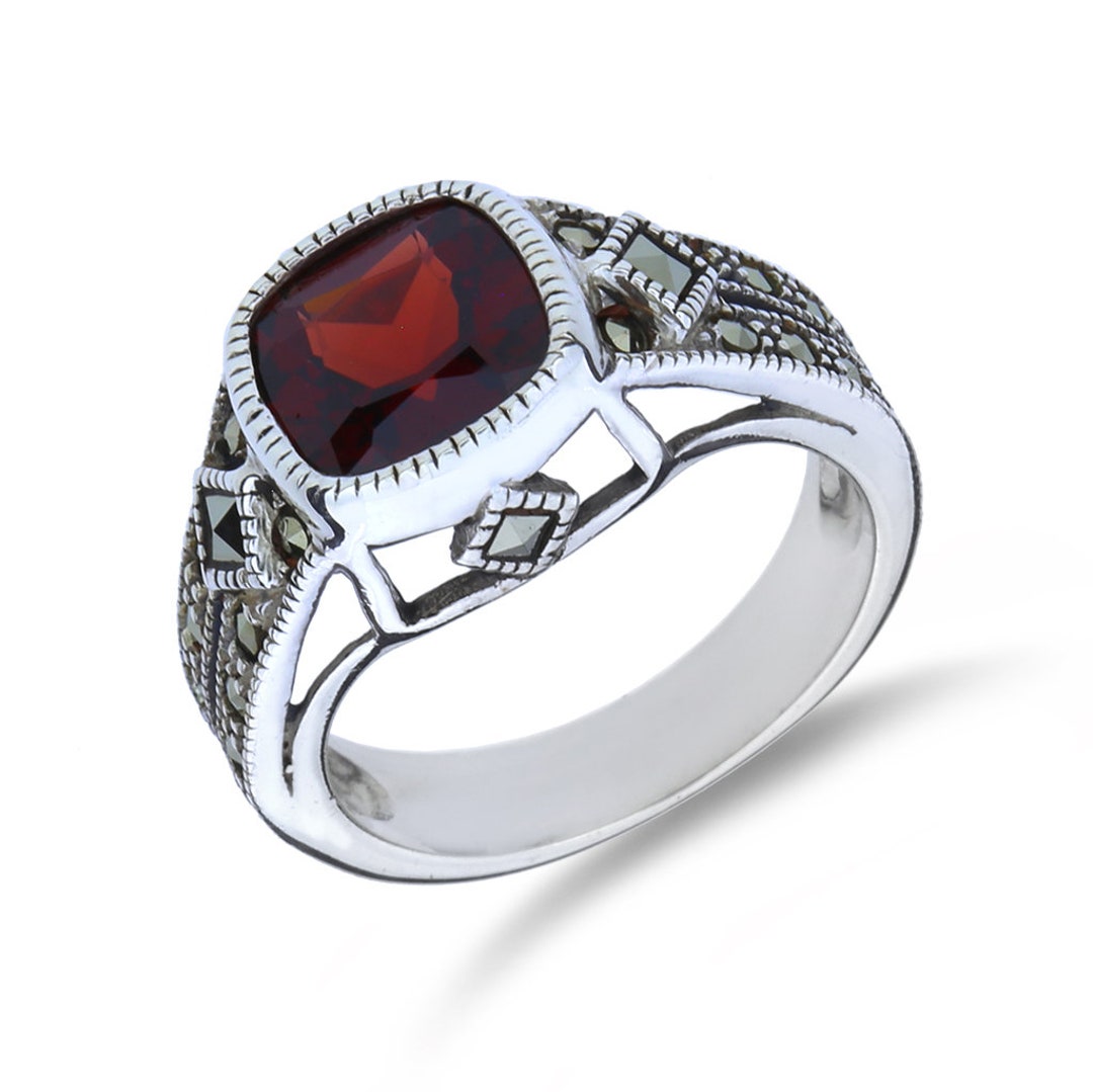 Vintage Judith Jack Sterling Silver Square Cushion Garnet Ring - Etsy