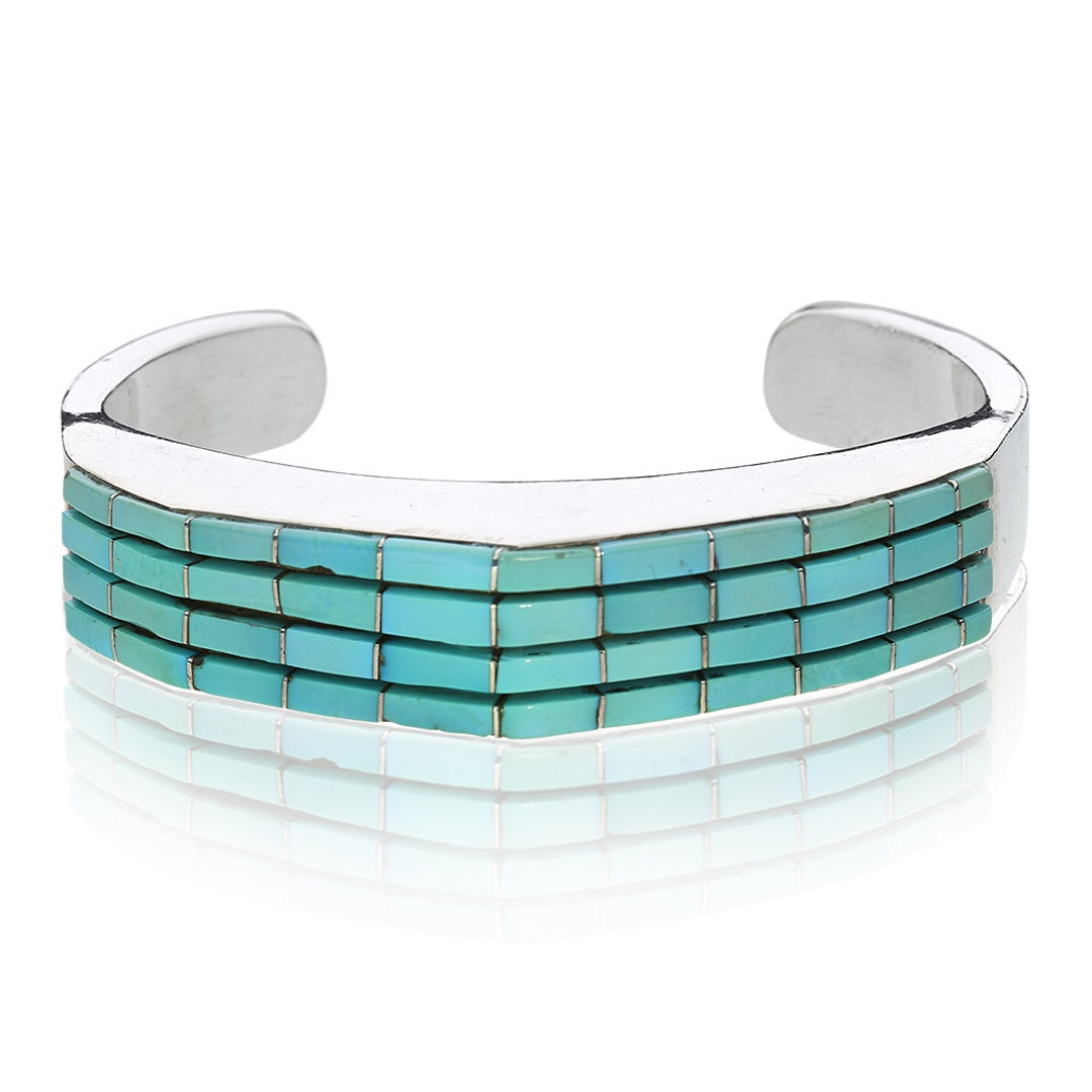 J Leonard Sterling Silver Vintage Zuni Native American 4 Line Turquoise ...