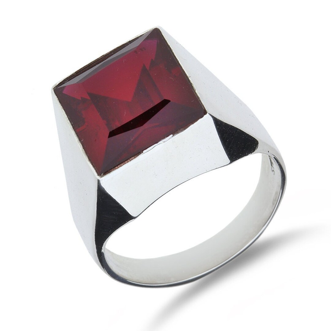 Sterling Silver Rectangular Cut Ruby Statement Ring - Etsy