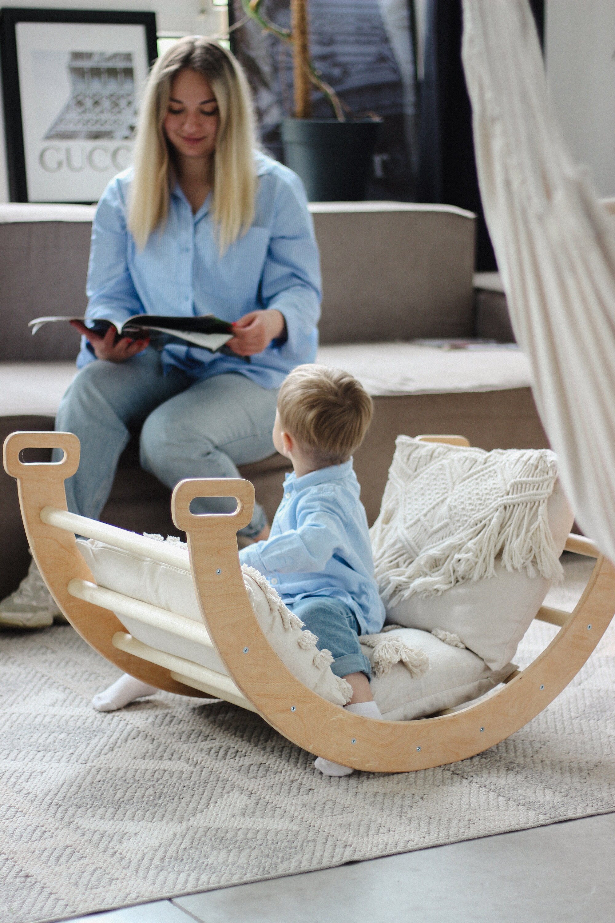 Montessori Climbing Arch Pickler for Kids, Wooden Toddler Rocker ...