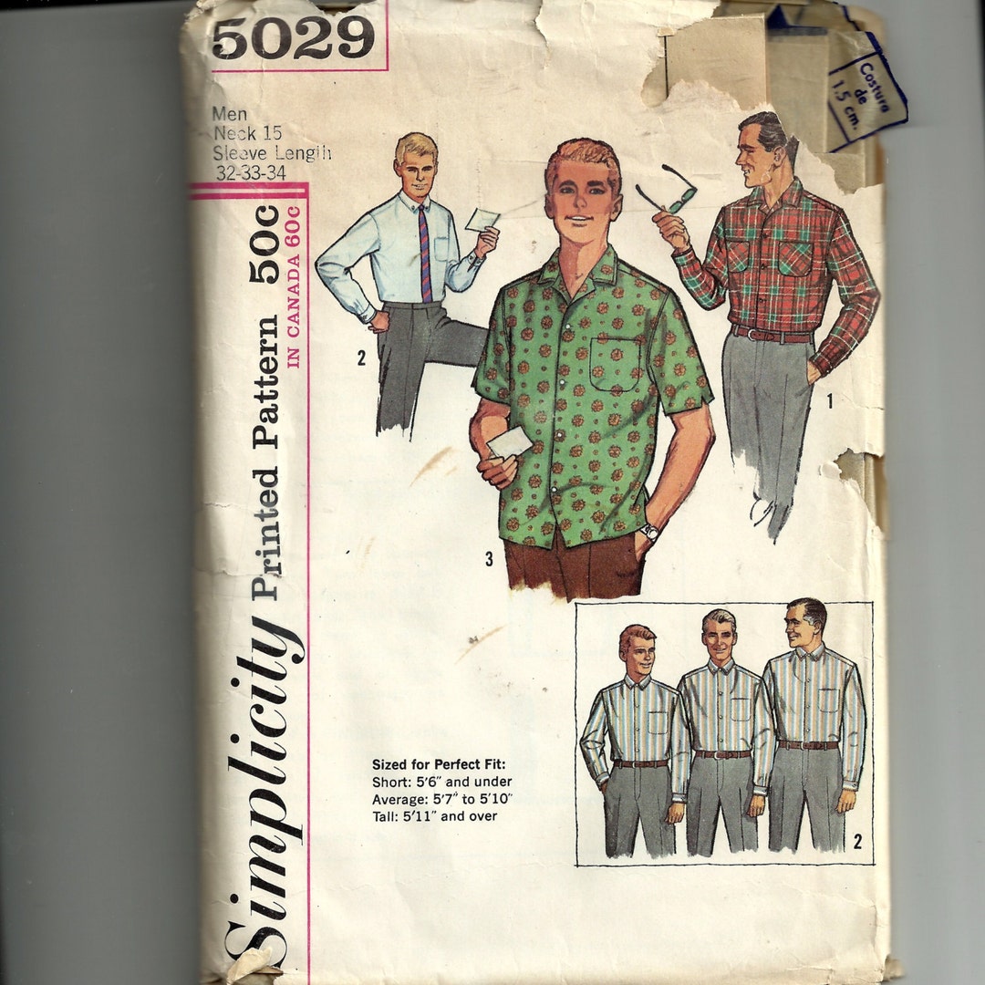 Vintage Simplicity Men's Proportioned Shirt With Sleeve Pattern 5029 - Etsy