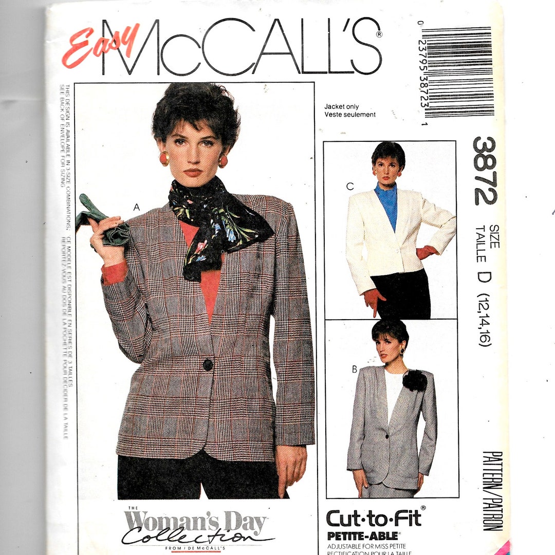Mccall's Misses' Unlined Jacket Pattern 3872 - Etsy