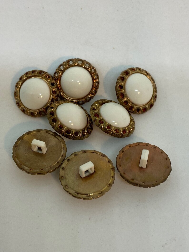 Eight White and Gold Tone Buttons - Etsy