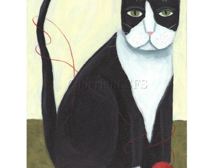 Tuxedo Cat Art Cat Folk Art Cat Print Primitive Cat Cat - Etsy