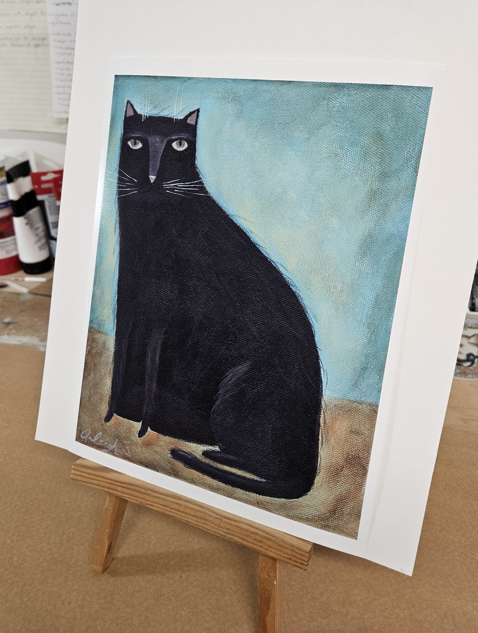 Primitive Black Cat Art Print, Longhaired and Fluffy Cat, Rustic Home ...