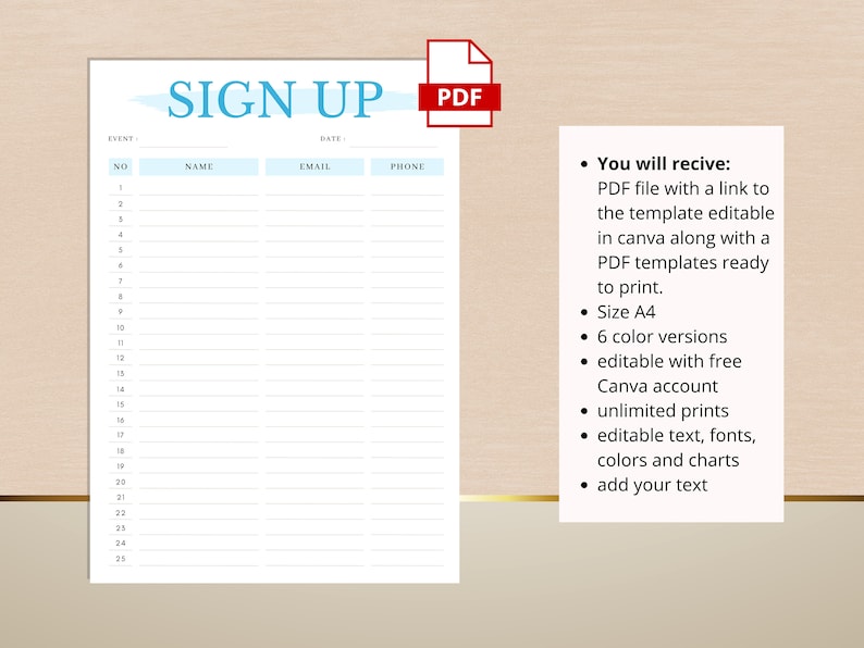 Editable Sign up Sheet Template Canva Template Printable Sign up Sheet ...