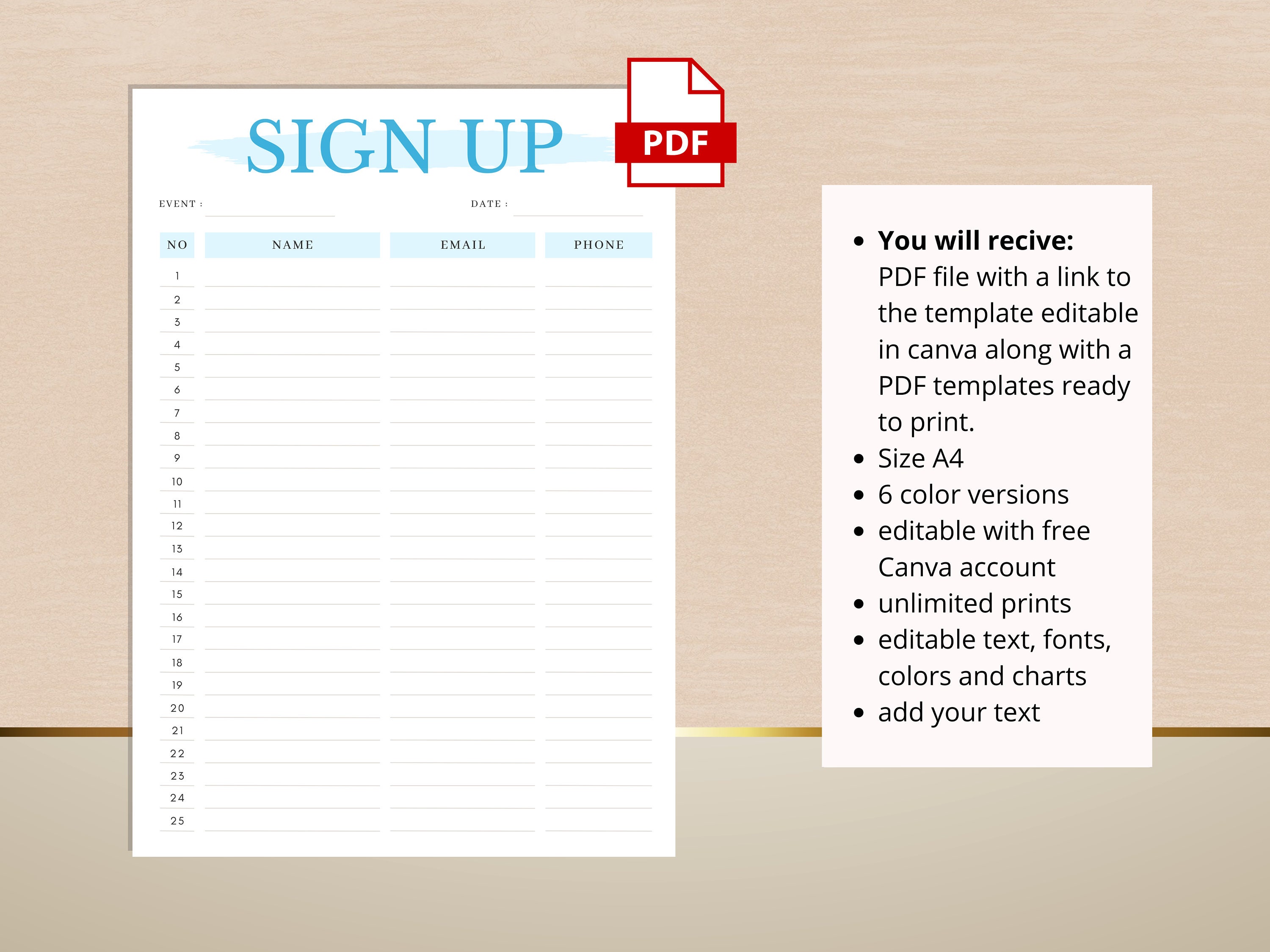 Editable Sign up Sheet Template Canva Template Printable Sign up Sheet ...