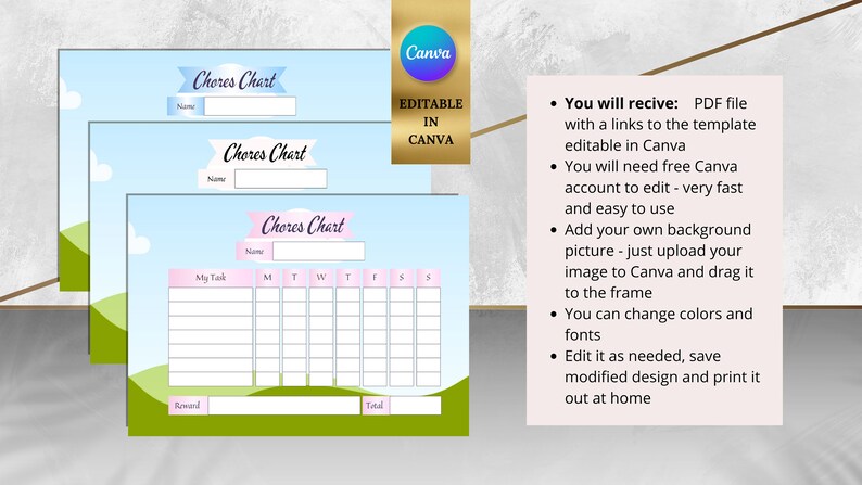 Printable Sick Chart Editable Chore Chart Canva Template 3 Premade ...