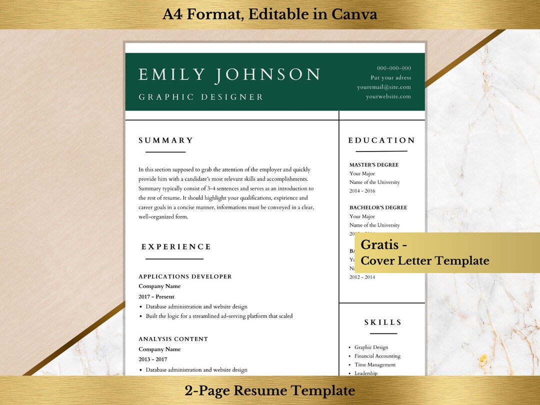 Green Theme Resume Template Resume Canva Template CV Template Cover ...
