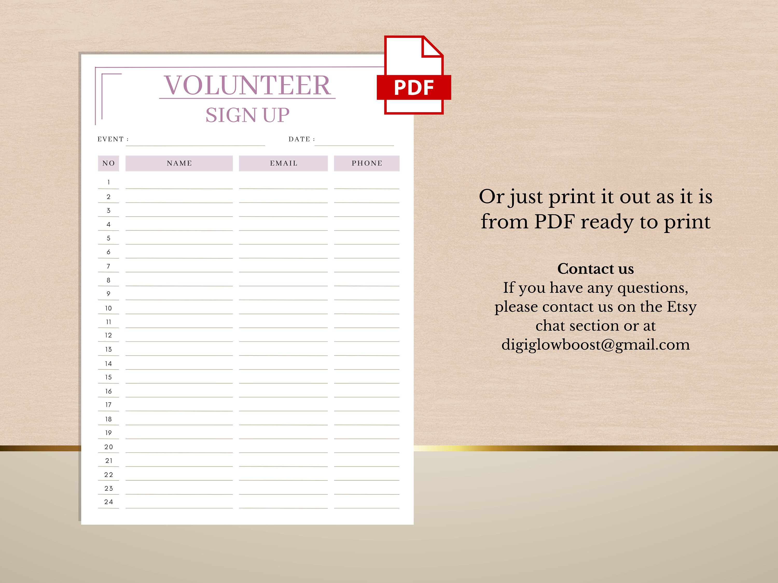 Editable Sign up Sheet Template Volunteer Sign up Printable Sign up ...