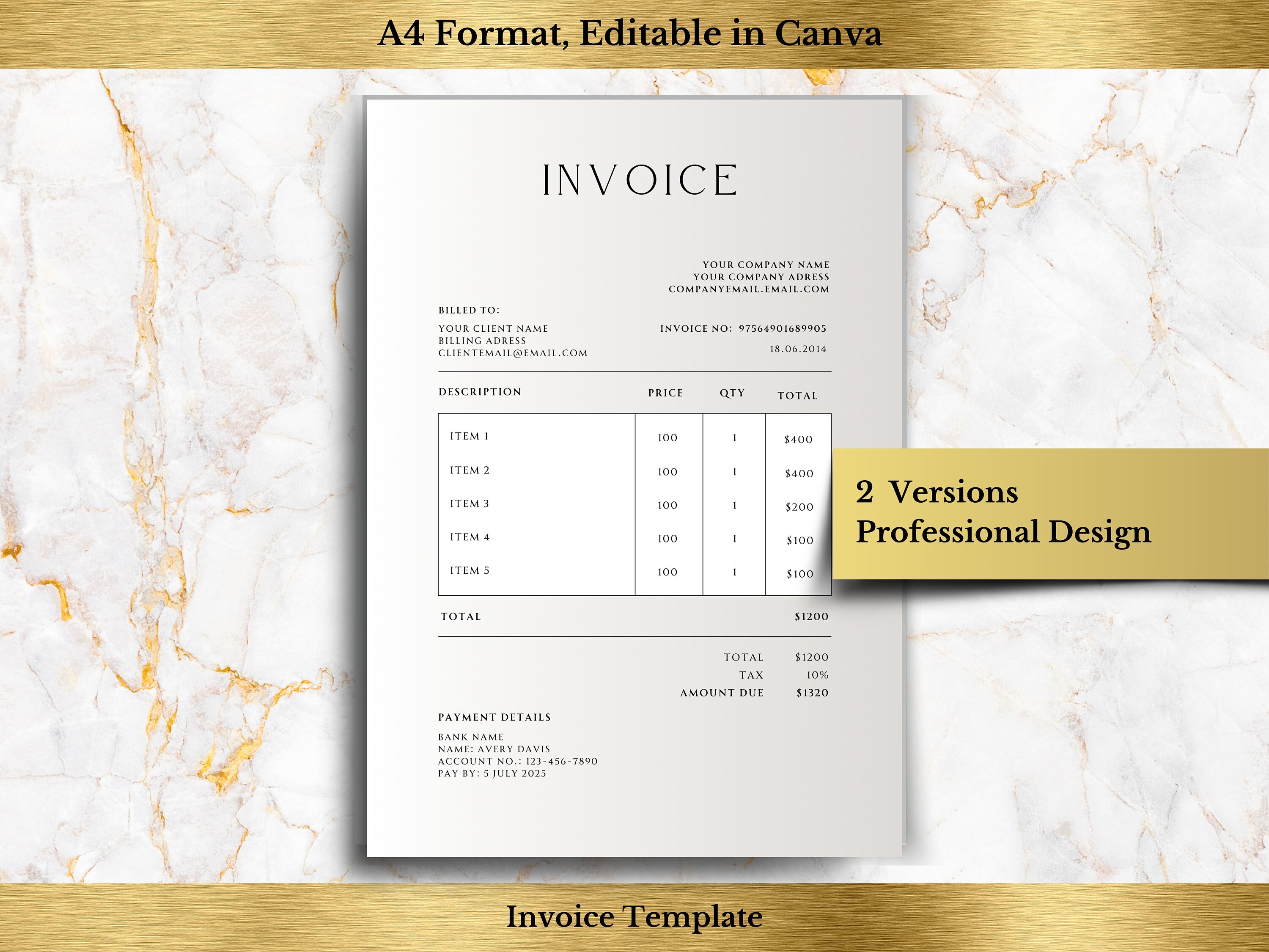 Invoice Template Classy Invoice Canva Template Proffesional Beige ...
