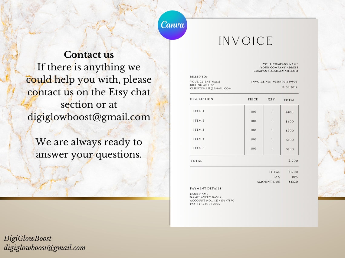 Invoice Template Classy Invoice Canva Template Proffesional Beige ...