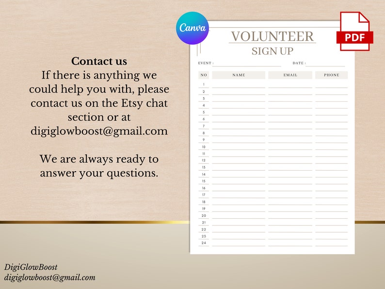 Editable Sign up Sheet Template Volunteer Sign up Printable Sign up ...