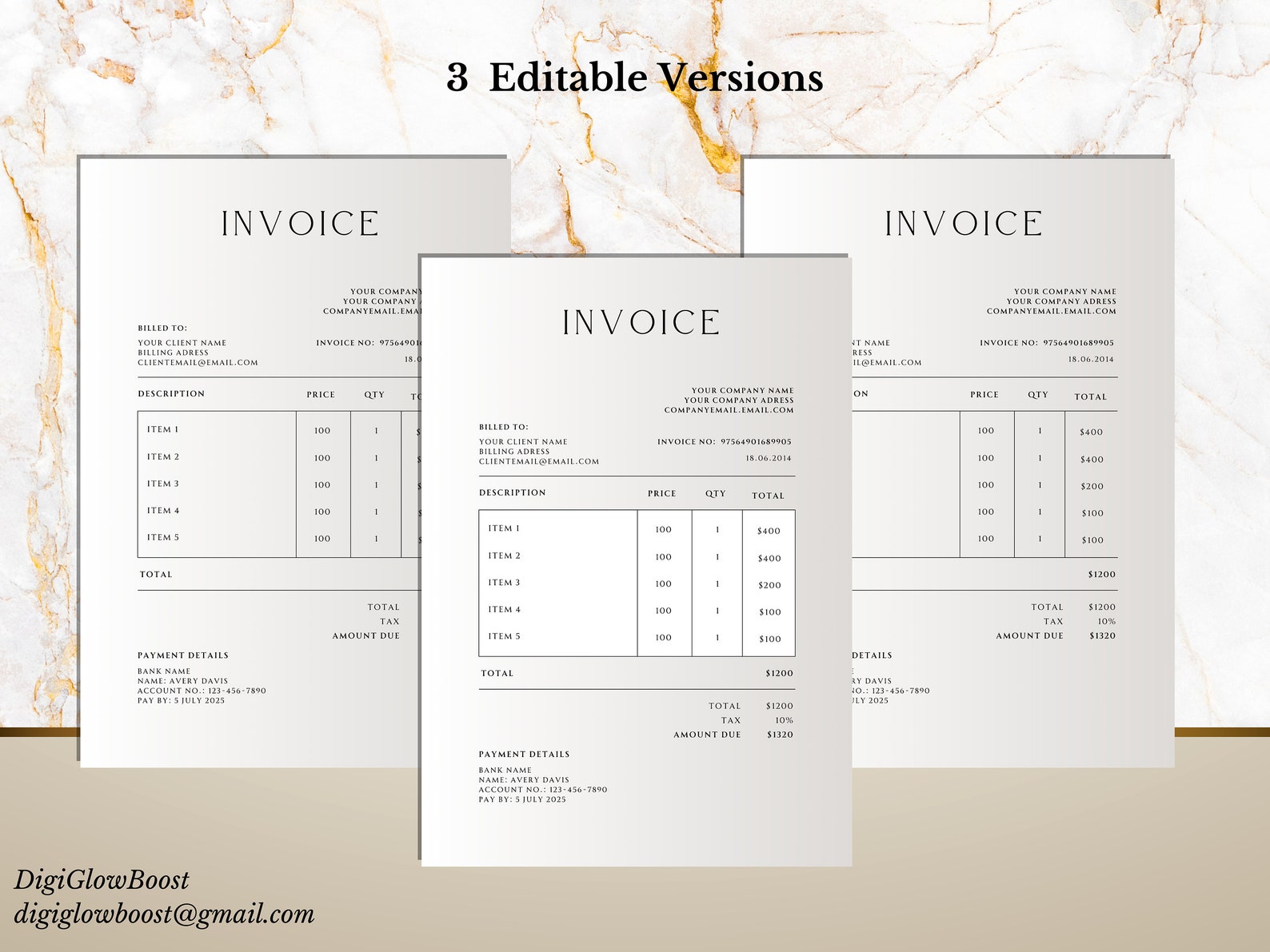 Invoice Template Classy Invoice Canva Template Proffesional Beige ...