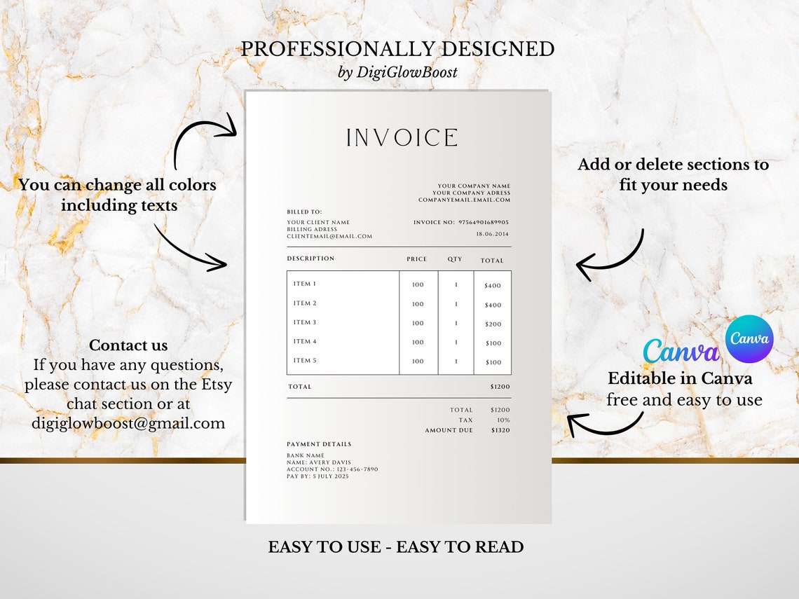 Invoice Template Classy Invoice Canva Template Proffesional Beige ...