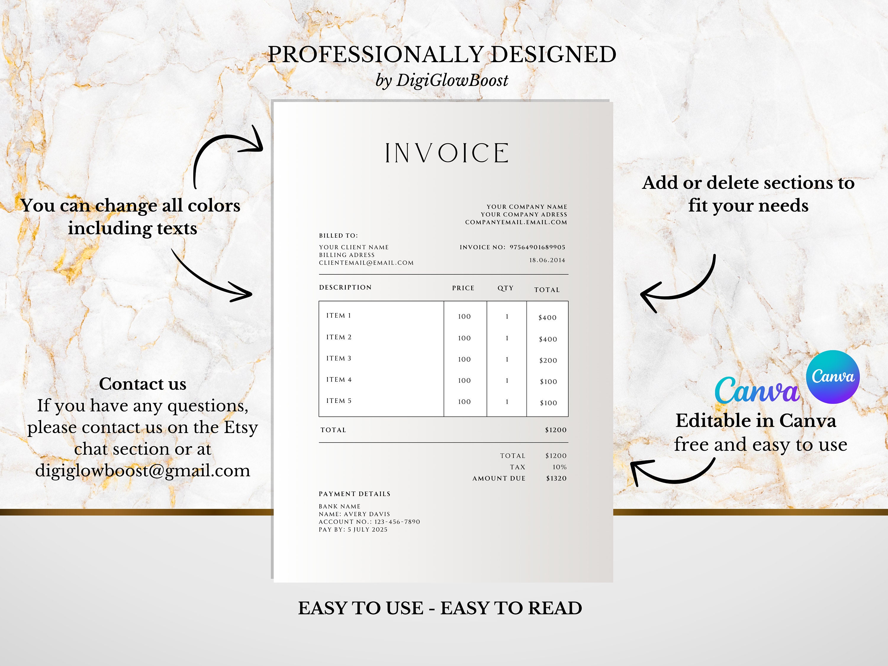 Invoice Template Classy Invoice Canva Template Proffesional Beige ...