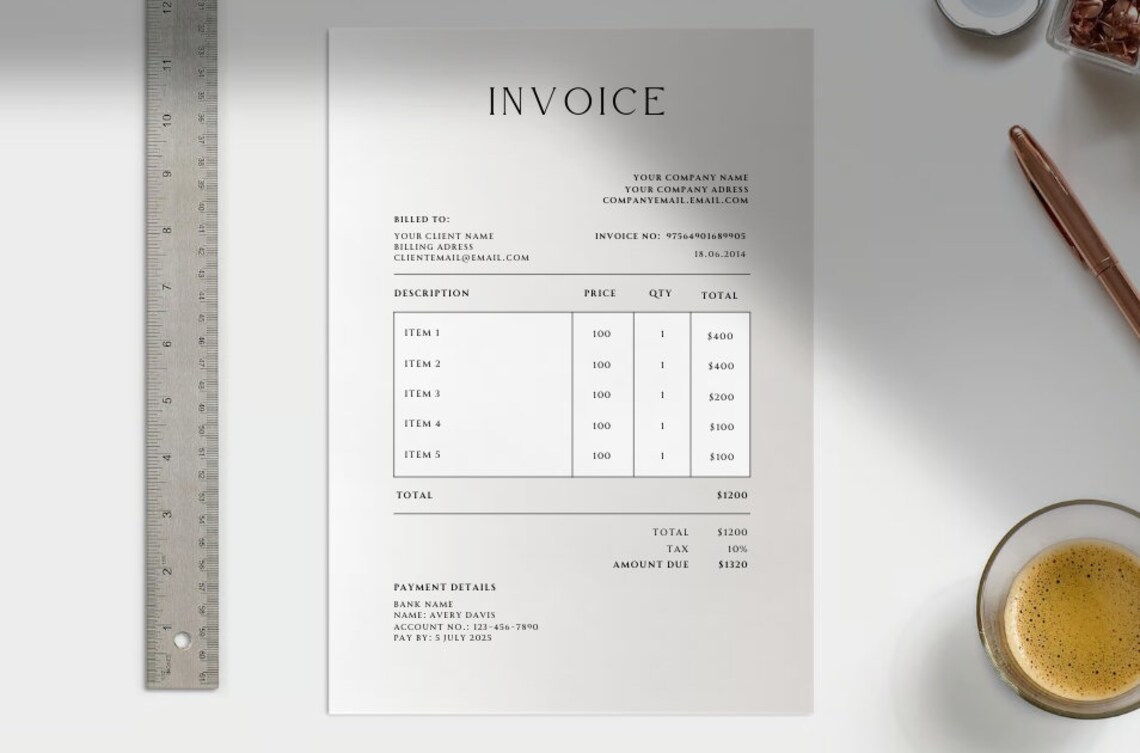 Invoice Template Classy Invoice Canva Template Proffesional Beige ...